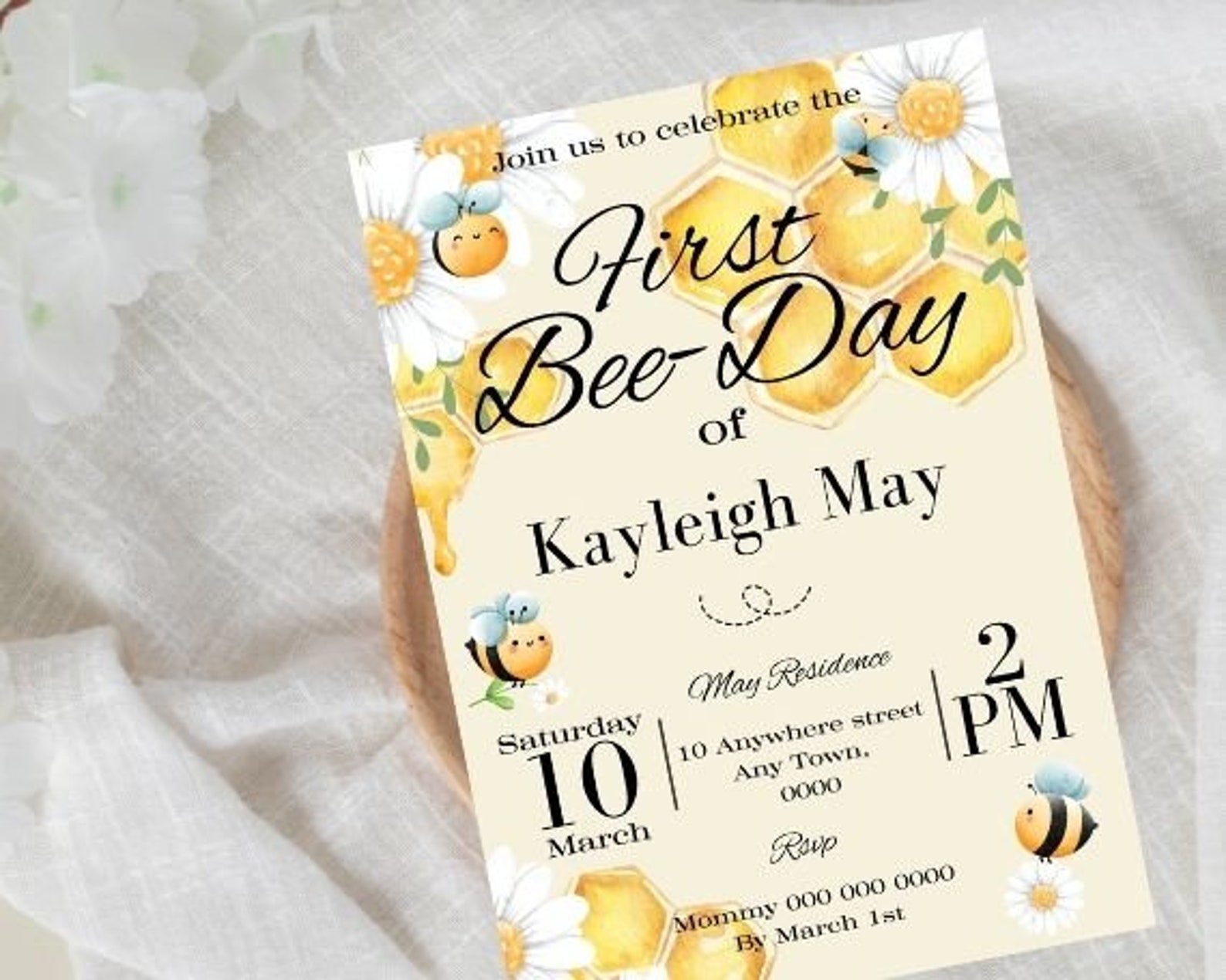 Bee Birthday Invitation, Editable Bee 1st Birthday Invite, 1st Bee Day ...