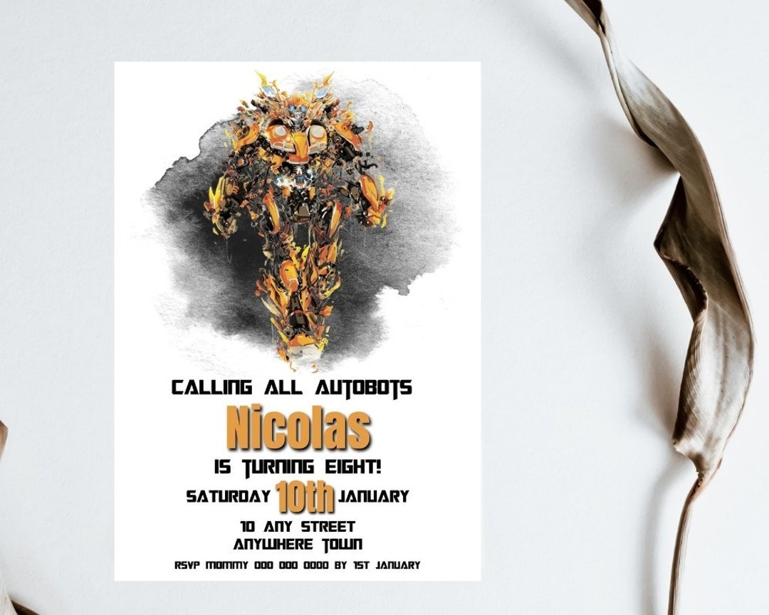 Editable Transformers Kids Birthday Invitation, Minimalist Bumblebee ...