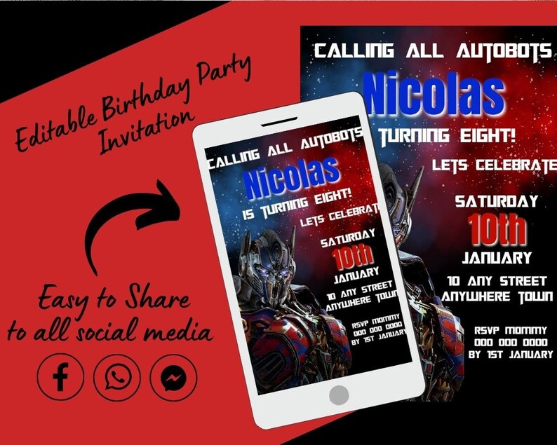 Optimus Prime Birthday Invitation | Customizable Transformers Party ...