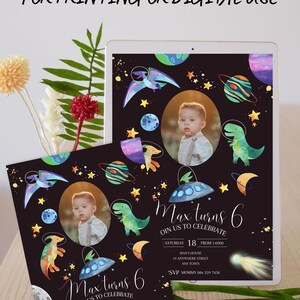 Space Dinosaur Birthday Invitation, Editable Dino Party Invite (digital ...
