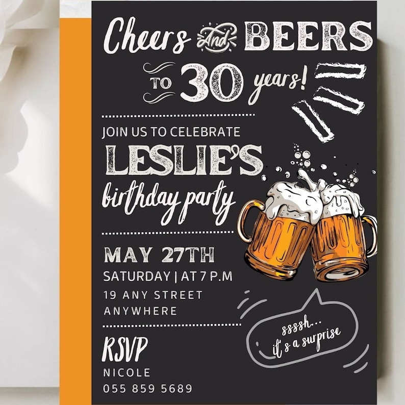 Beer Birthday Party Invitation, Editable Cheers and Beers Invite, 30th ...
