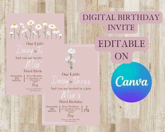 Pink Daisy Birthday Party Invitation, Coquette Editable Wildflower ...