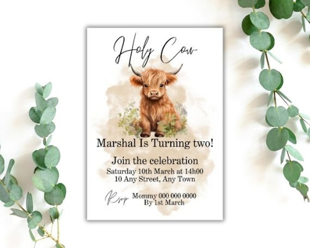 Holy Cow Birthday Party Invitation, Editable Highland Cow Birthday ...