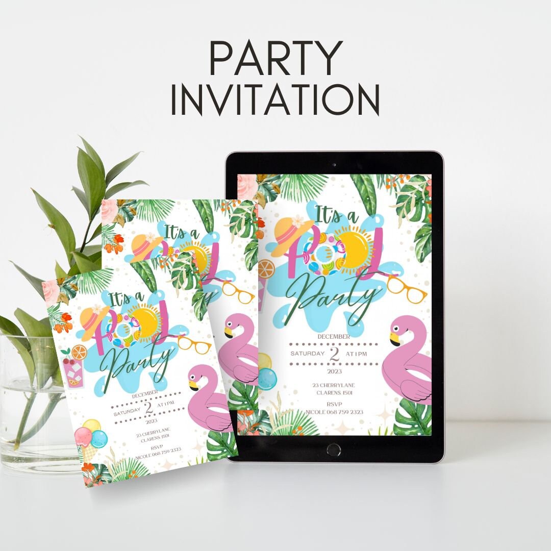 Pool Party Invitation, Pool Template Download, Digital File, Editable ...