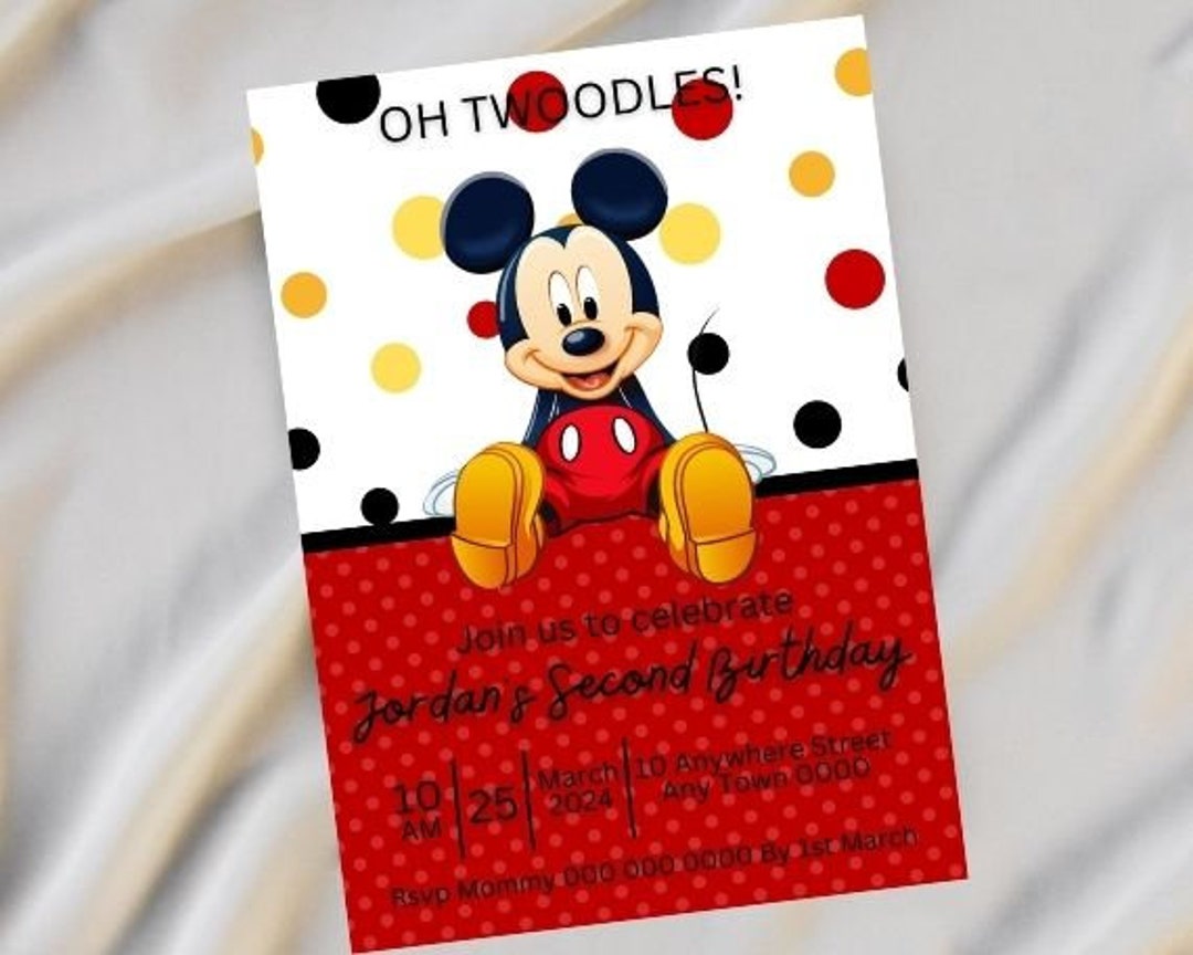 Editable Mickey Mouse Birthday Invitation Template, Printable Birthday ...