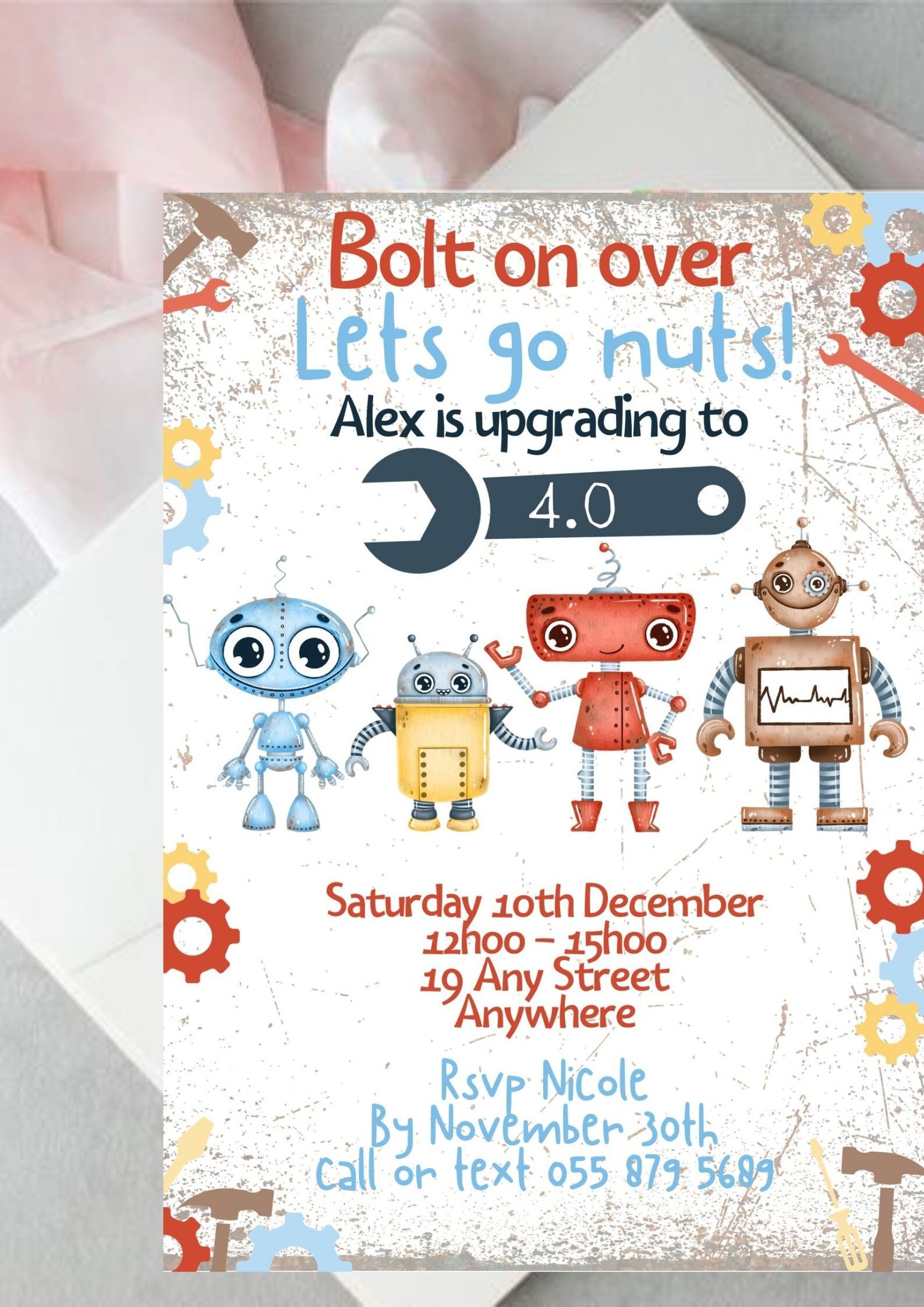 Robot Birthday Invitation, Editable Party Invite, Robot Invitation ...