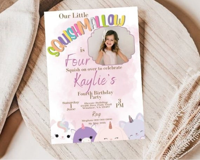 Little Squishmallow Birthday Party Invitation, Editable Squishy Invite ...