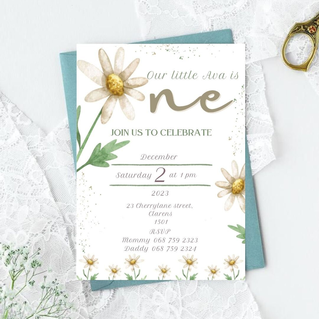 Daisy First Birthday Party Invitation Template EDITABLE Daisy - Etsy