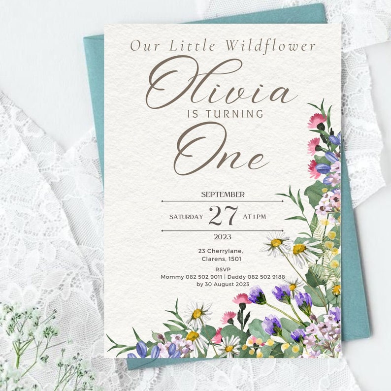 Wild Flower Invitation, Editable First Birthday Wild One Invite ...
