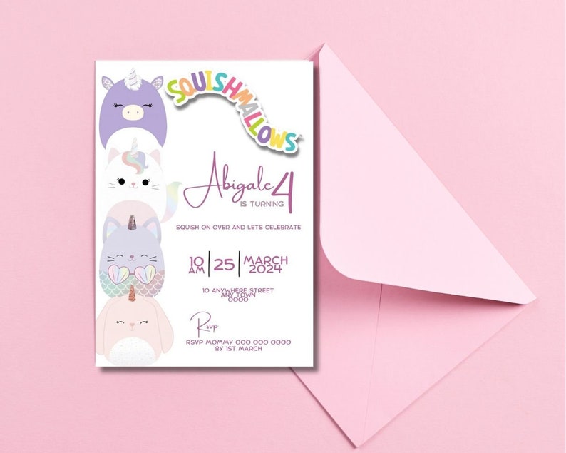 Squishmallow Birthday Invitation, Squishy Invitation, Squishmallow ...
