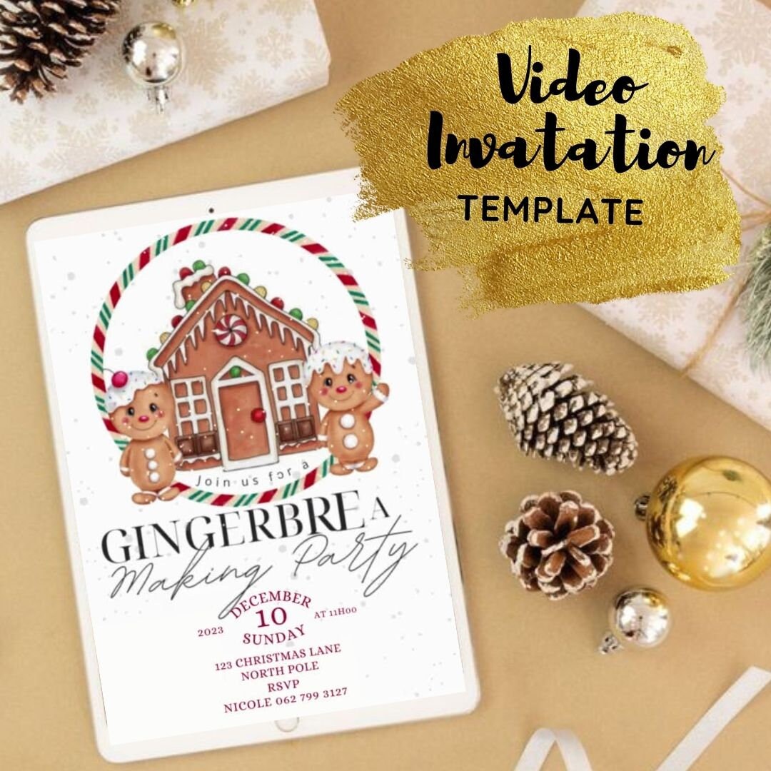 Digital Gingerbread Party Invitation Video Template, Animated Holiday ...