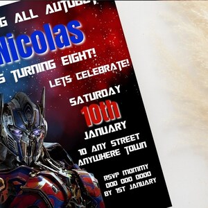 Optimus Prime Birthday Invitation | Customizable Transformers Party ...