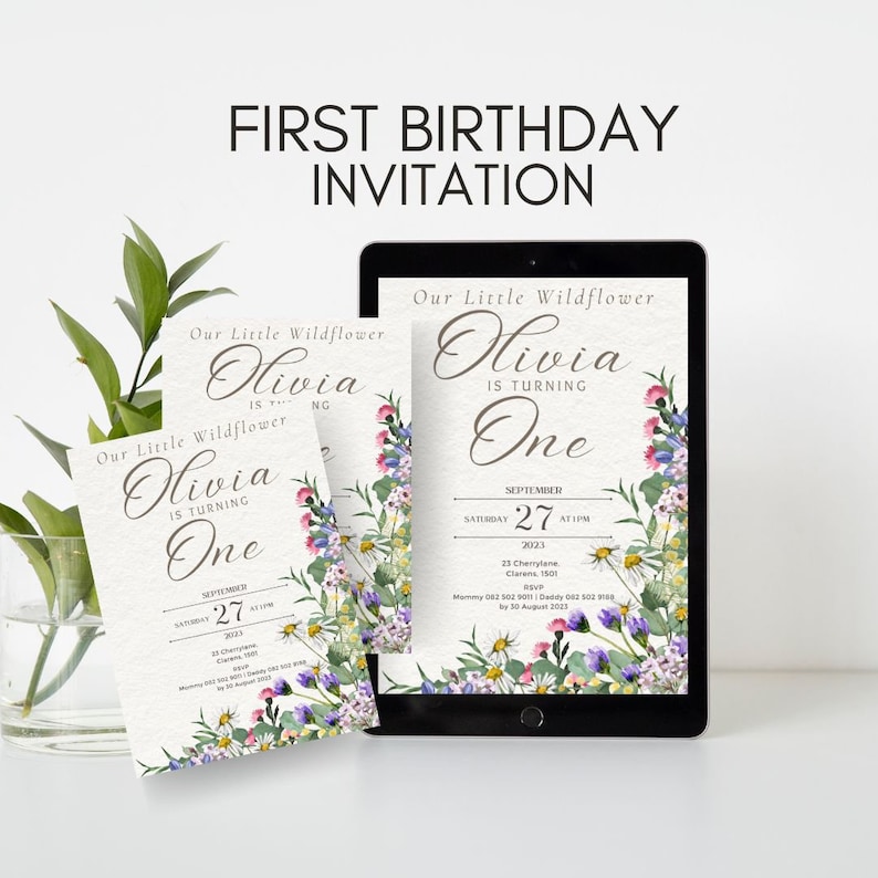 Wild Flower Invitation, Editable First Birthday Wild One Invite ...