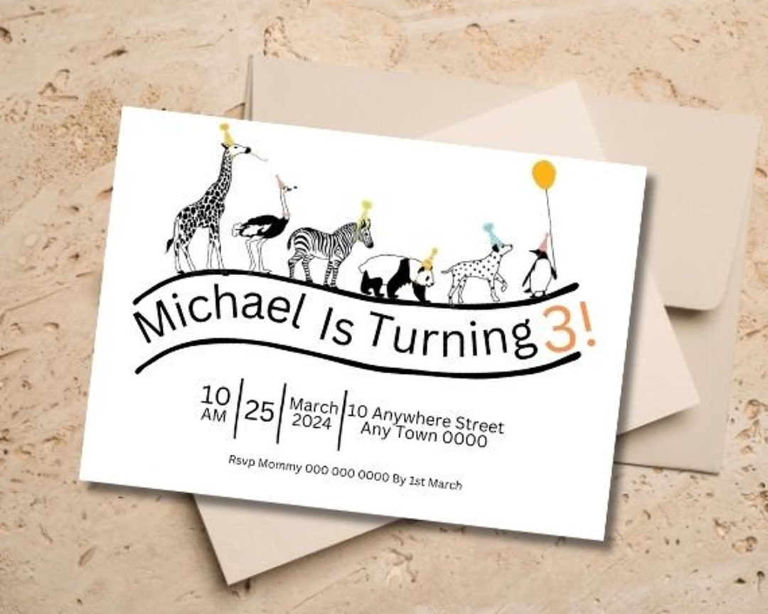 Zoo Animals Birthday Invite, Editable Safari Animals Party Invitation ...