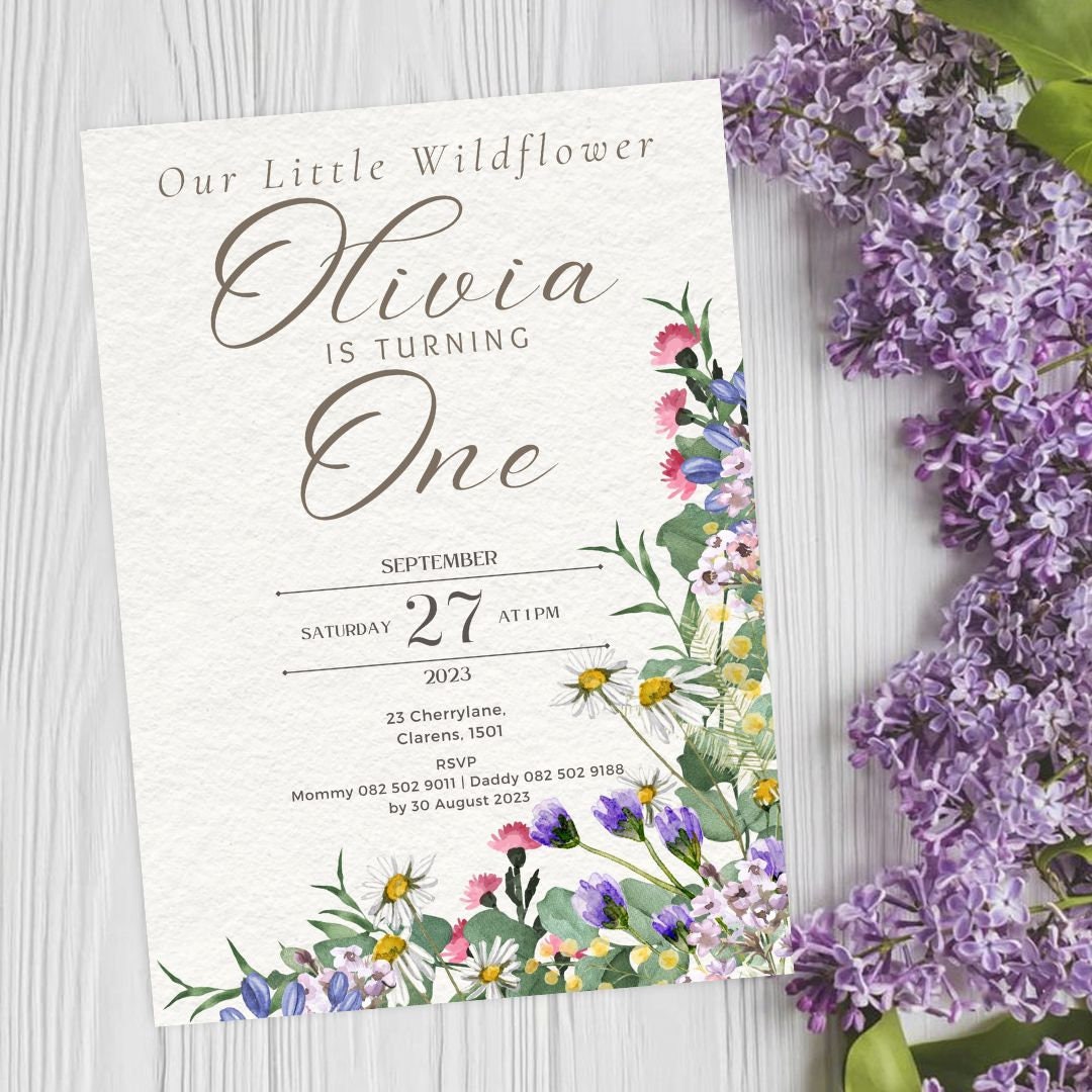 Wild Flower Invitation, Editable First Birthday Wild One Invite ...