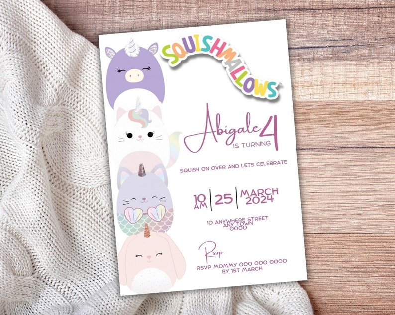 Squishmallow Birthday Invitation, Squishy Invitation, Squishmallow ...