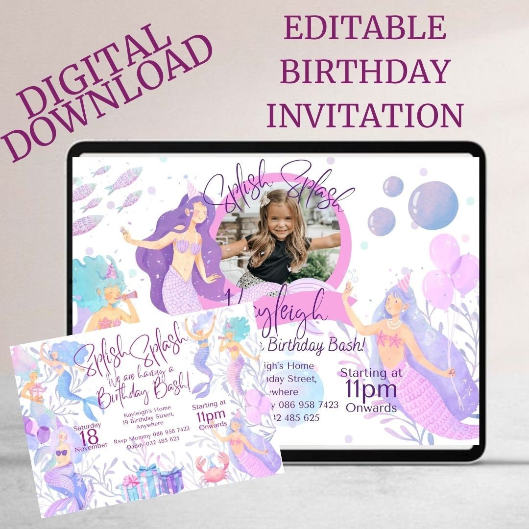 Mermaid Invitation, Editable Under the Sea Mermaid Birthday Invite ...
