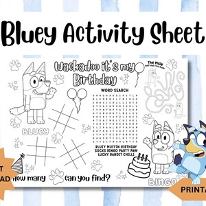 Bluey and Bingo Themed Activity Sheet, Heeler Family Party Printable ...
