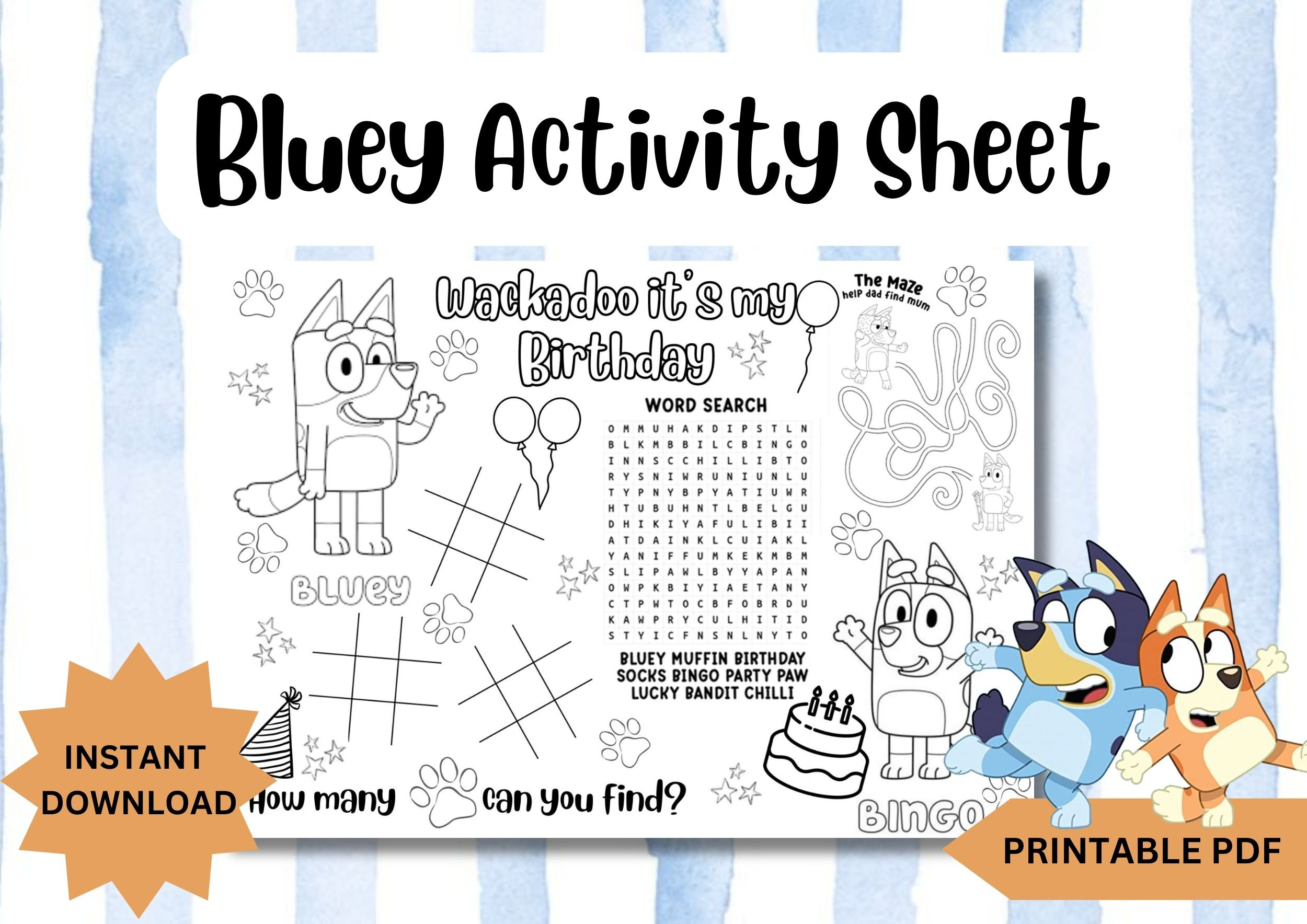 Bluey and Bingo Themed Activity Sheet, Heeler Family Party Printable ...