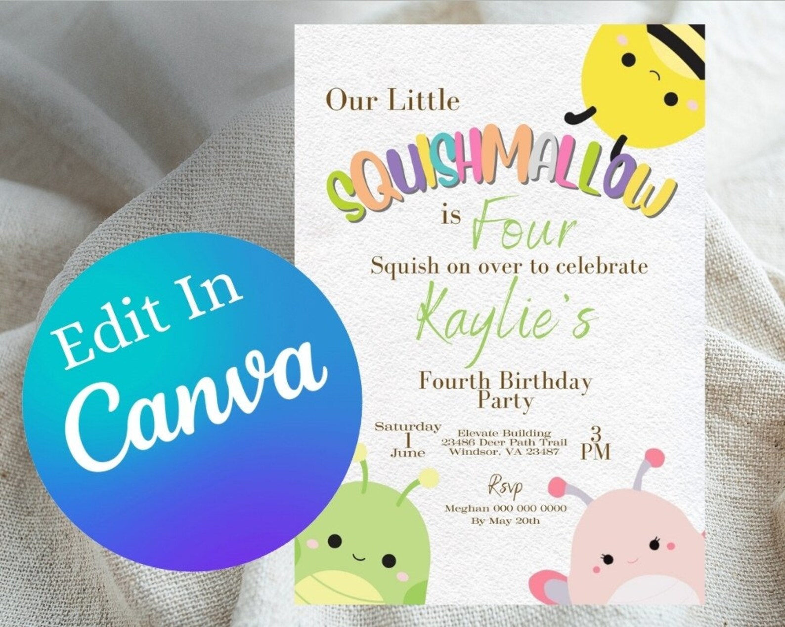 Squishmallow Birthday Invitation, Customizable Squishy Party (digital ...