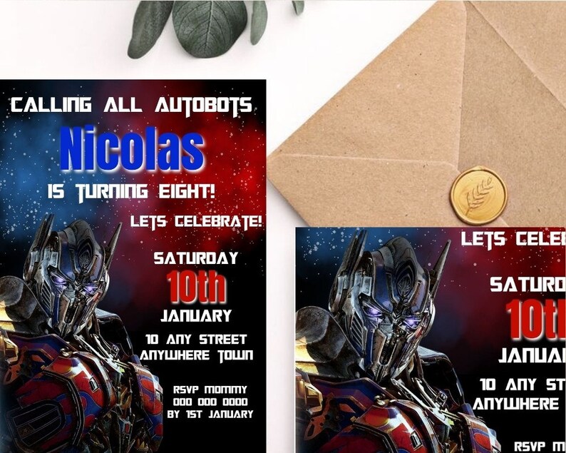Calling All Autobots Invite, Editable Optimus Prime Birthday Party ...