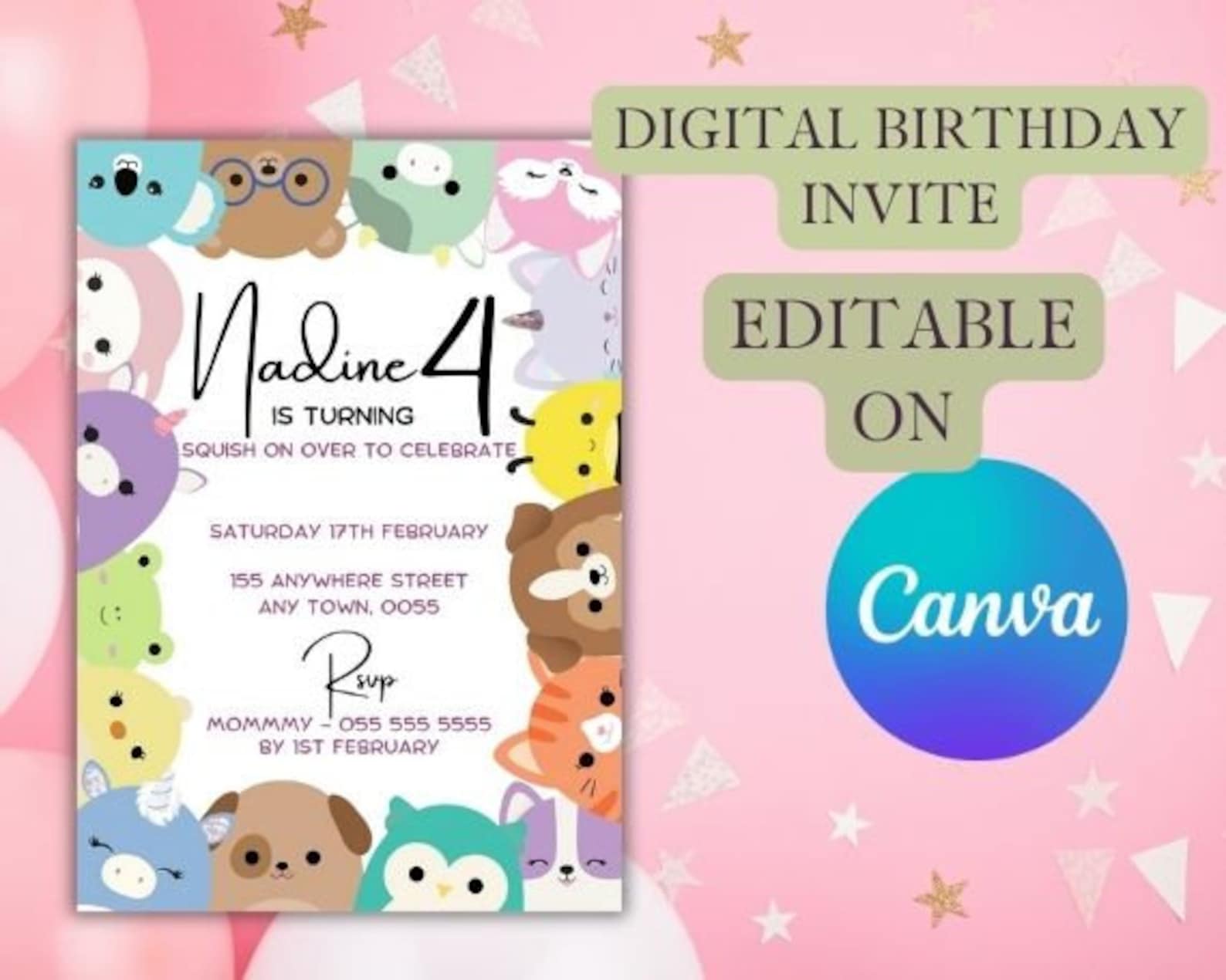 Squishmallow Birthday Invitation, Squishy Invitation, Squishmallow ...