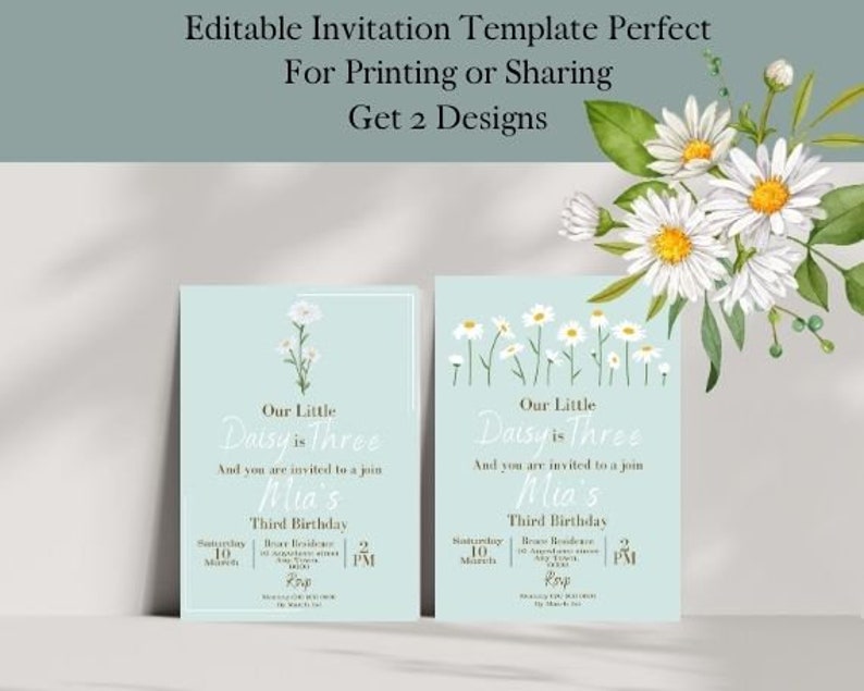 Our Little Daisy Theme Invitation, Editable Daisy Birthday Party Invite ...