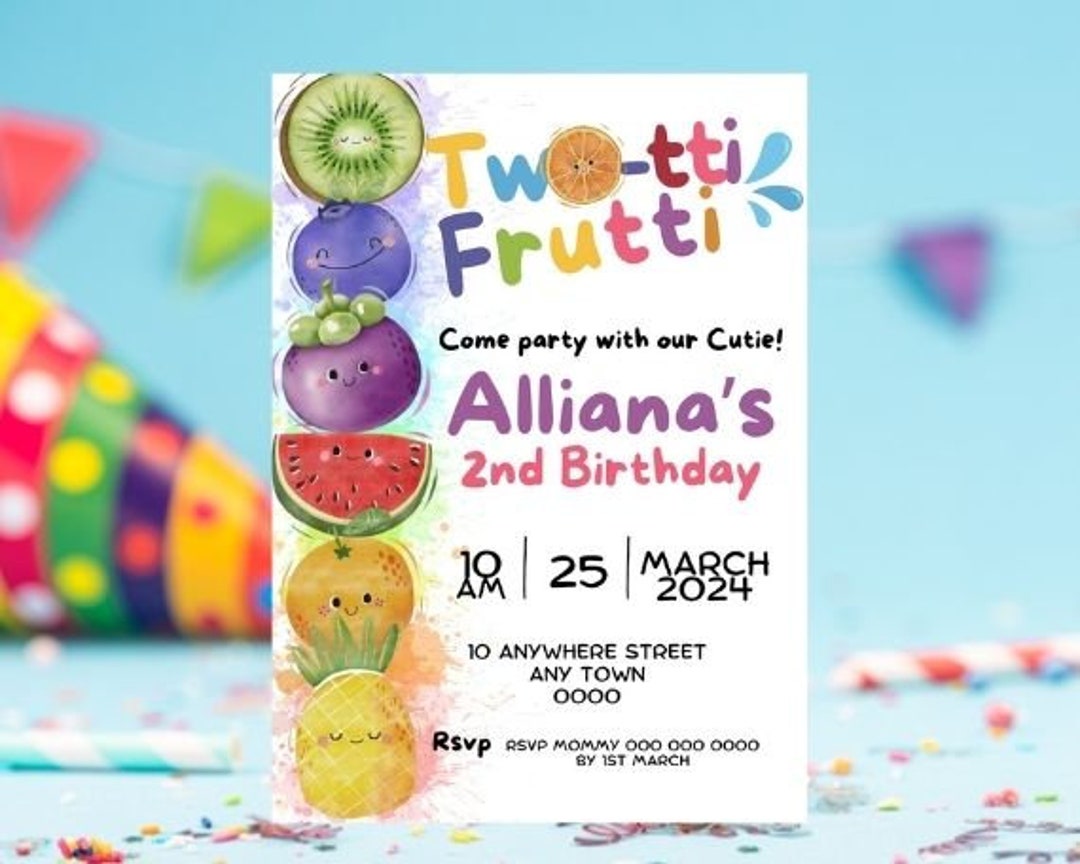 Twotti Fruity Birthday Party Invitation, Editable Cute Juice Fruit ...