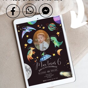 Space Dinosaur Birthday Invitation, Editable Dino Party Invite (digital ...