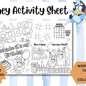 Bluey and Bingo Themed Activity Sheet, Heeler Family Party Printable ...