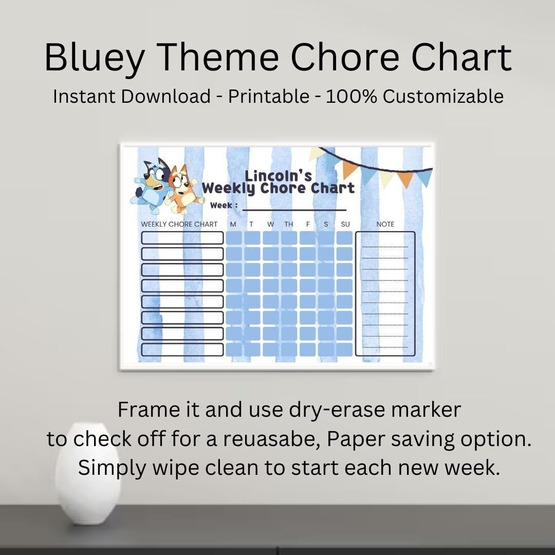 Bluey Kid's Chore Chart Template Canva Chore Calendar - Etsy UK