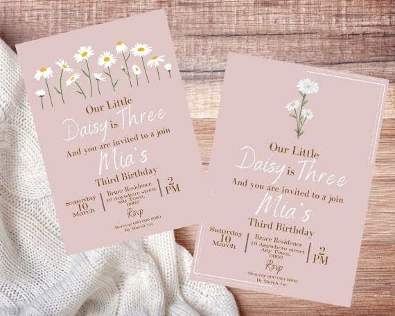 Pink Daisy Birthday Party Invitation, Coquette Editable Wildflower ...