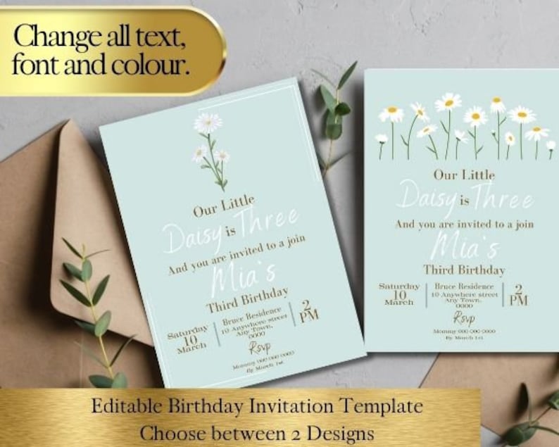 Our Little Daisy Theme Invitation, Editable Daisy Birthday Party Invite ...