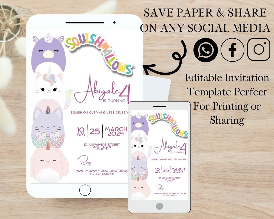 Squishmallow Birthday Invitation, Squishy Invitation, Squishmallow ...