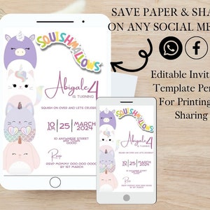 Squishmallow Birthday Invitation, Squishy Invitation, Squishmallow ...