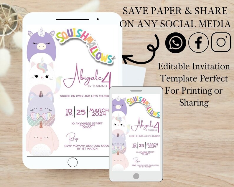 Squishmallow Birthday Invitation, Squishy Invitation, Squishmallow ...