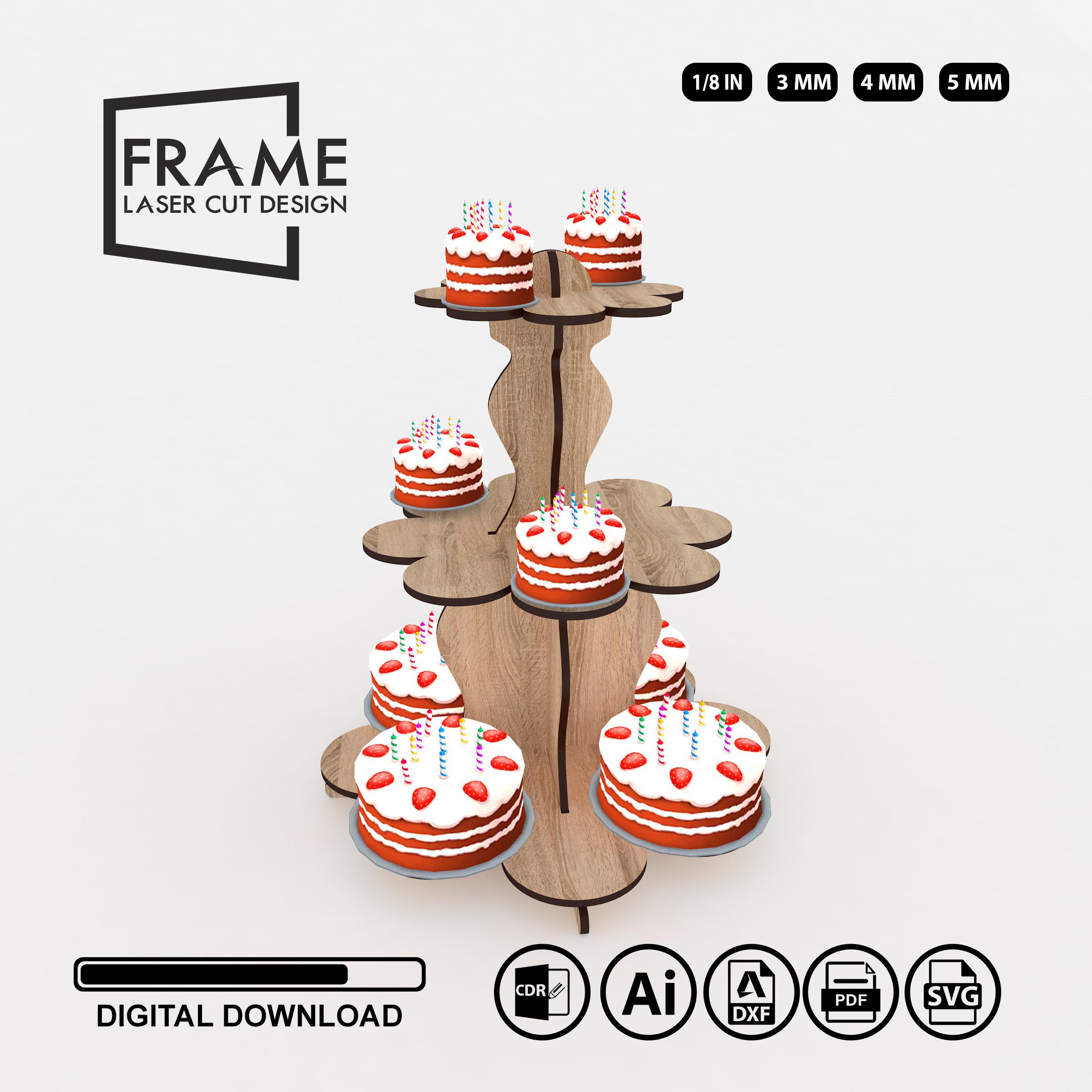 Chocolate, Cake Display Stand Laser Cut Files, 3 Layers Heart Decorated ...