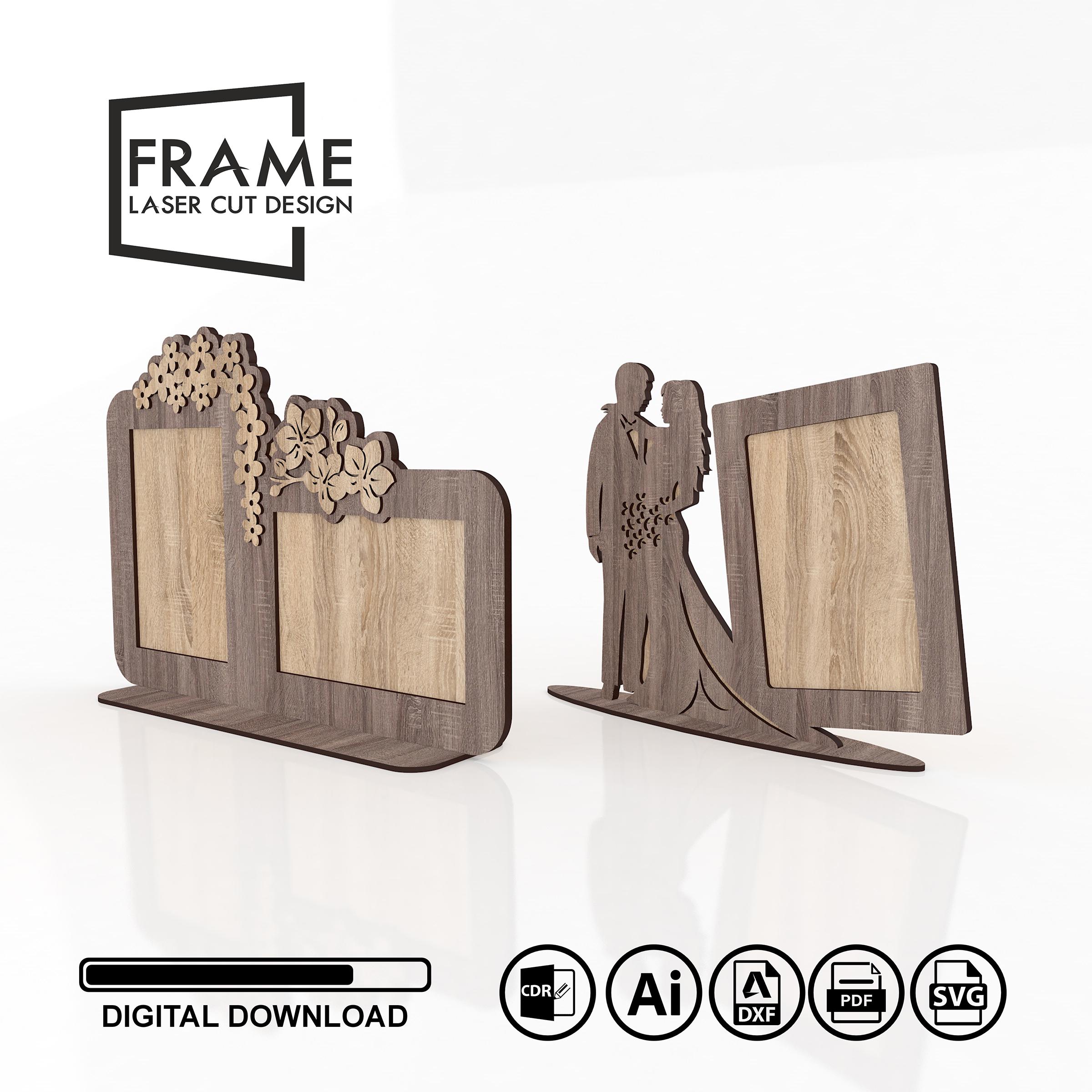 Wedding-themed Laser Cut Files for Photo Frame Set - Bride & Groom ...
