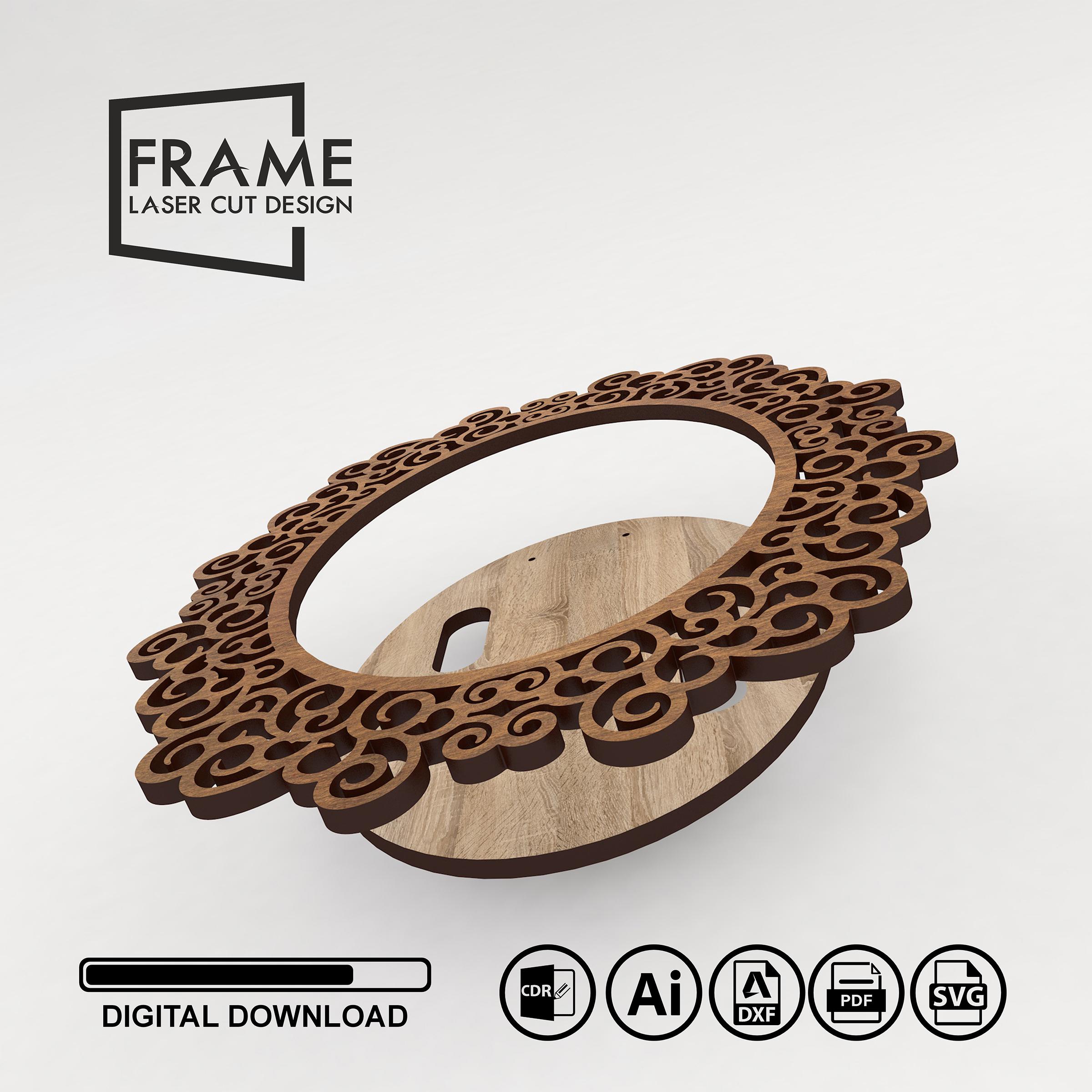 Patterned Photo Frame Laser Cutting File - Square and Oval 2 Types of ...