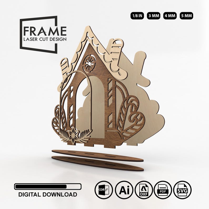 Christmas House & Square Frame Laser Cut Files - Layered Wooden Holiday ...