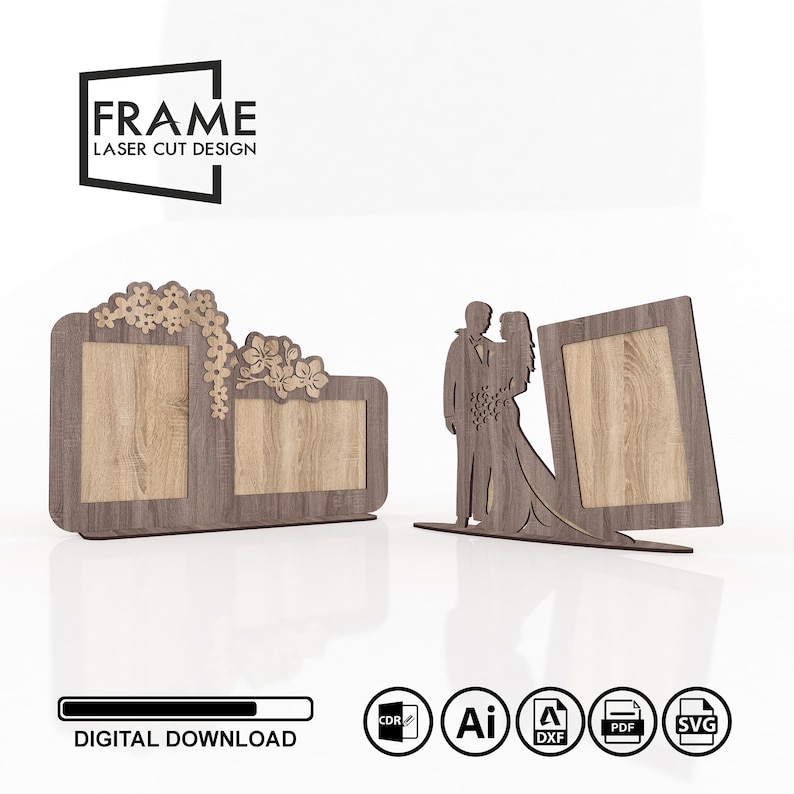 Wedding-themed Laser Cut Files for Photo Frame Set - Bride & Groom ...