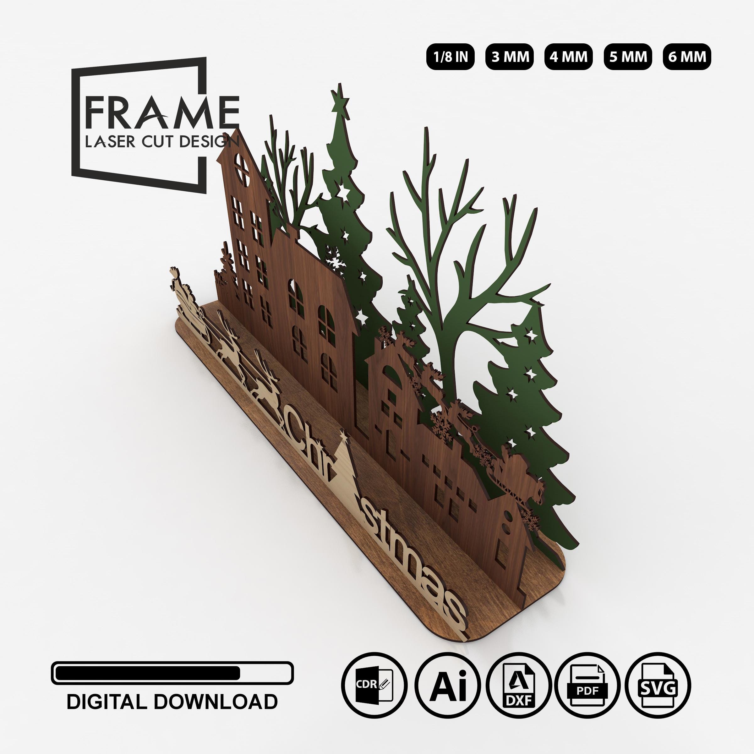 Christmas Scene Laser Cut Files - Trees, Santa Claus, Reindeer and ...