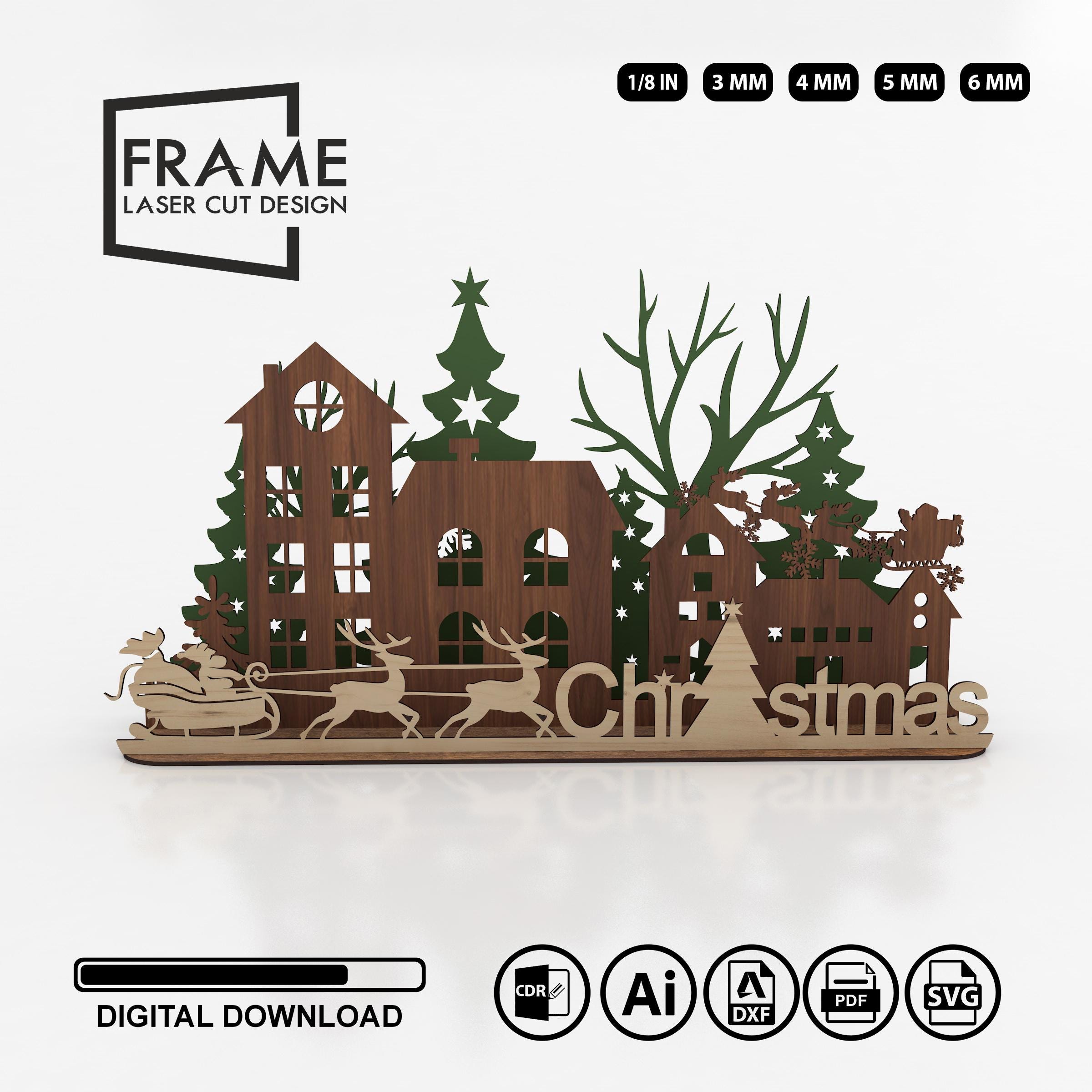 Christmas Scene Laser Cut Files - Trees, Santa Claus, Reindeer and ...