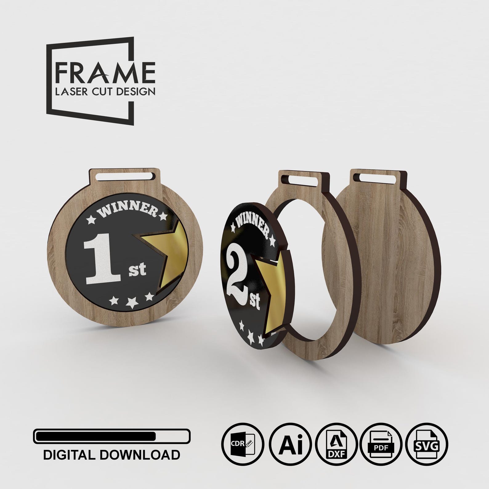 Wood and Acrylic Medal Design Laser Cut Files | Award Medal Svg File ...