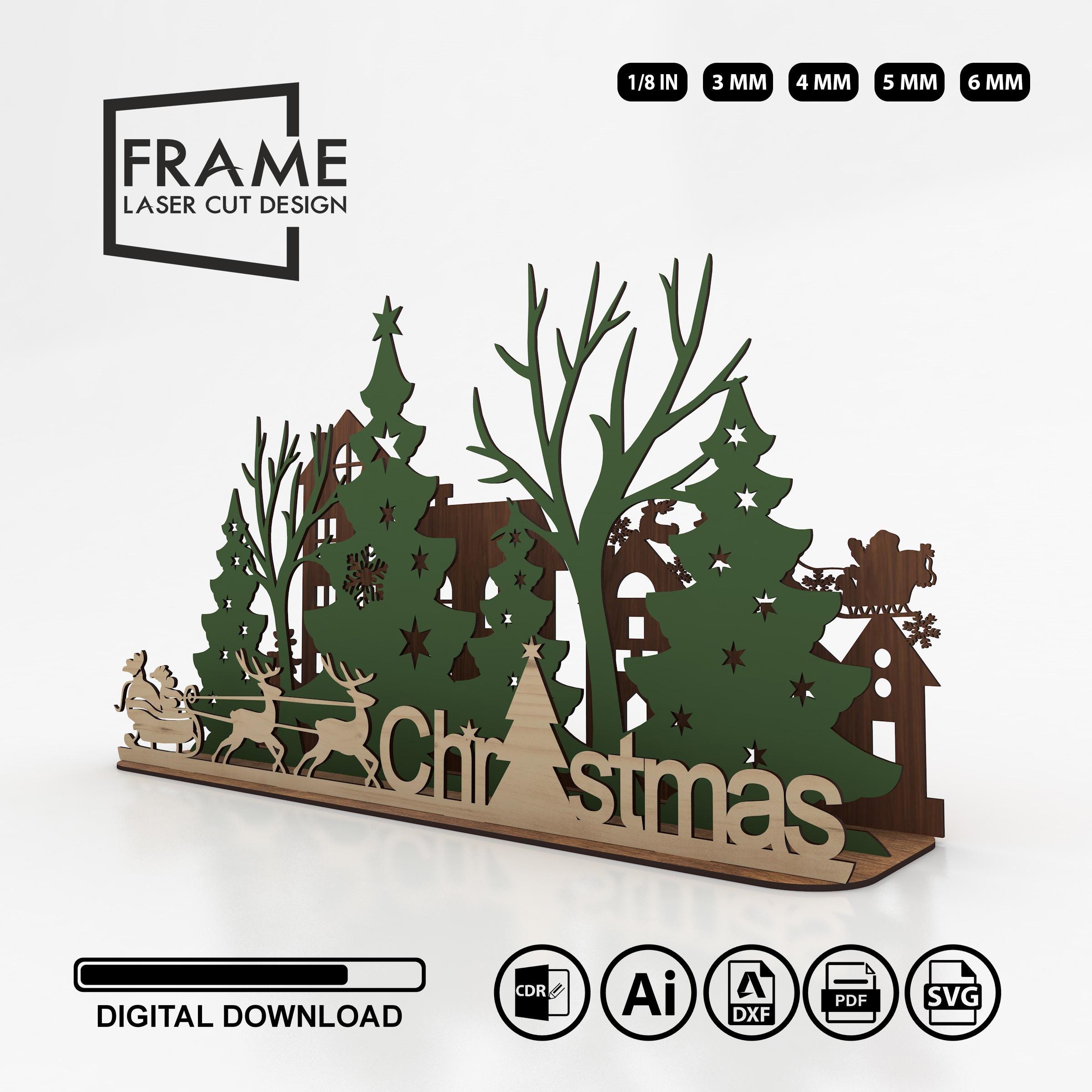 Christmas Scene Laser Cut Files - Trees, Santa Claus, Reindeer and ...