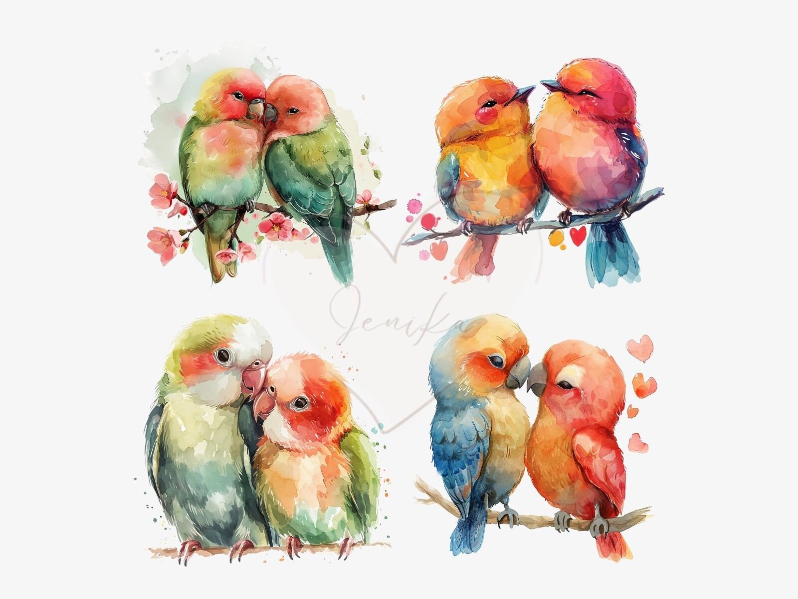 Valentine's Day Birds Clip Art, Watercolor Love Birds, Transparent PNG ...