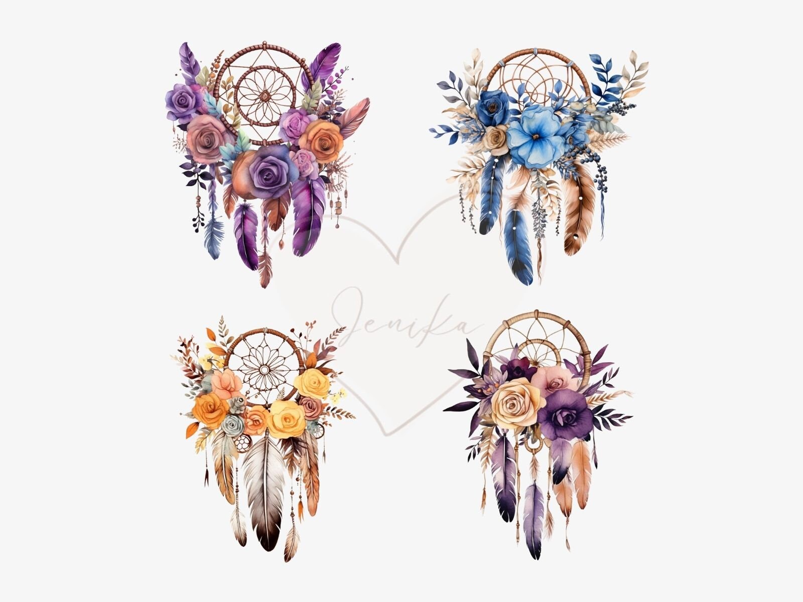 Boho Dreamcatcher Clip Art, Set of 20 PNG, Digital Download, Pink ...