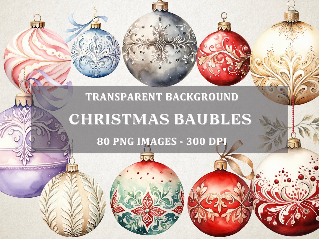 Set of 80 - Watercolor Christmas Baubles Clipart Santa PNG | Baubles ...