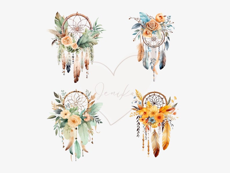 Boho Dreamcatcher Clip Art, Set of 20 PNG, Digital Download, Pink ...