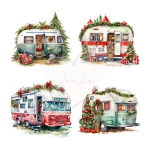 Set of 20 - Christmas RV Caravan Clipart Watercolor Christmas Campervan ...